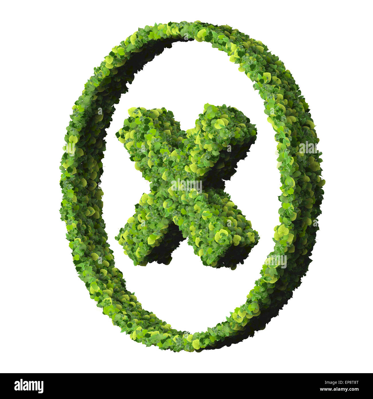 Media control x, error, exit icon, made from green leaves isolated on ...