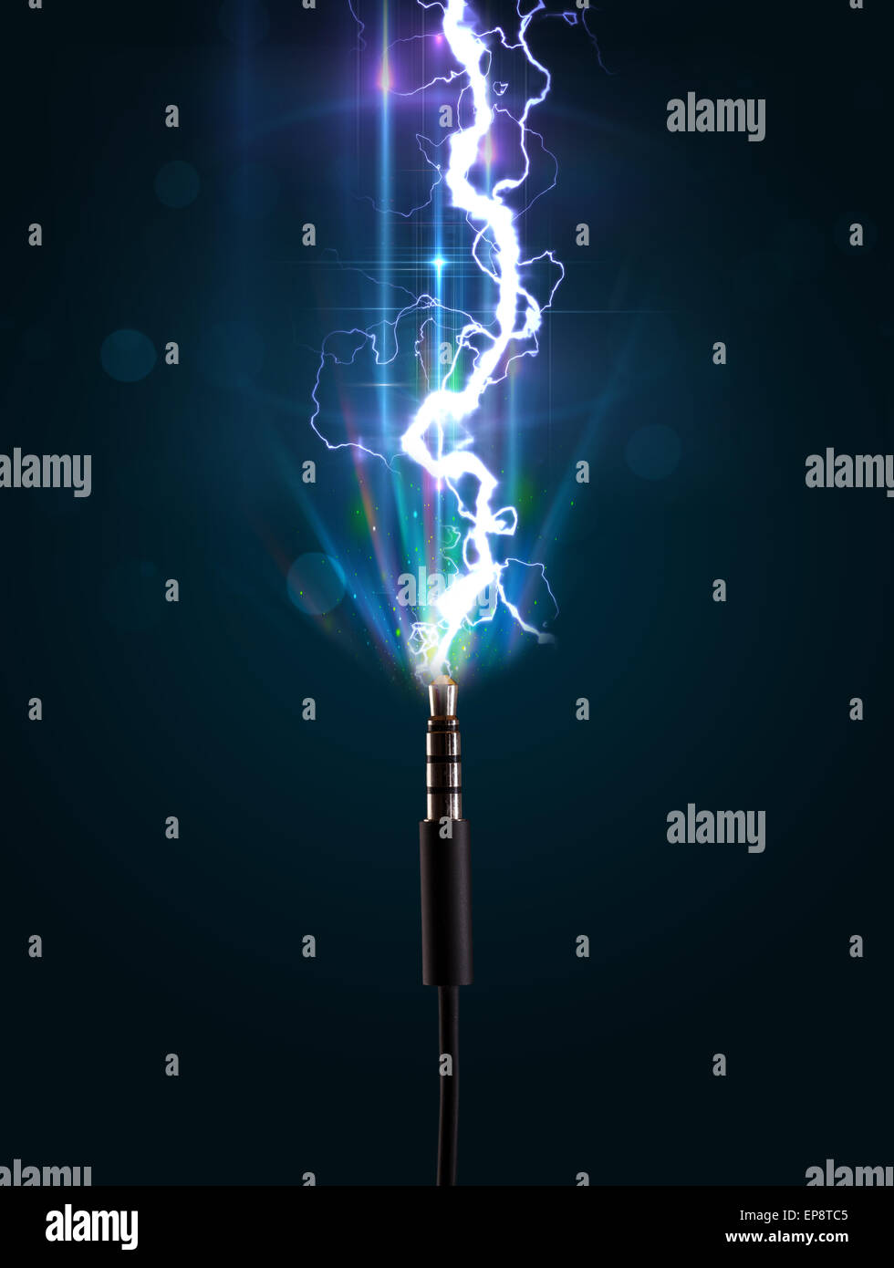 Electric cable with glowing electricity lightning Stock Photo - Alamy