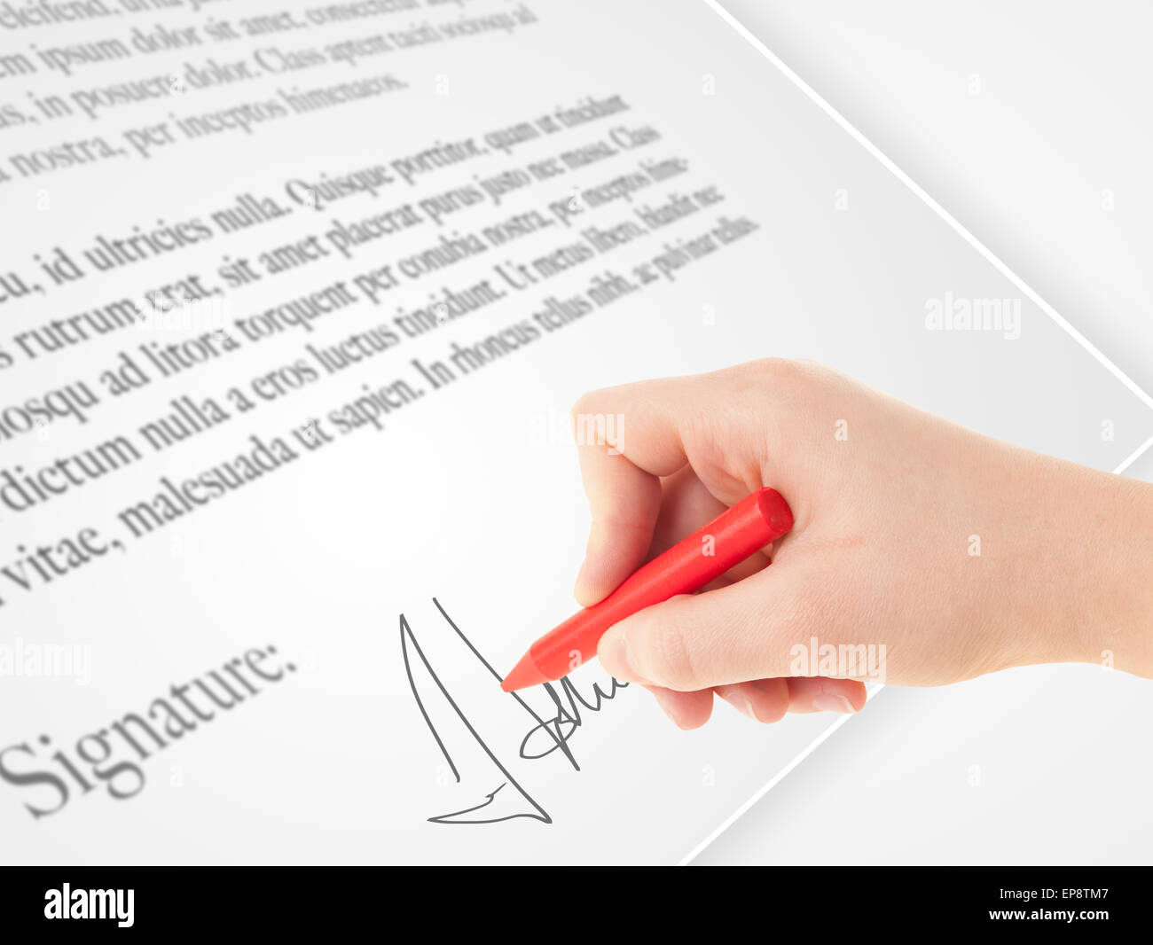 Hand writing personal signature on a paper form Stock Photo - Alamy