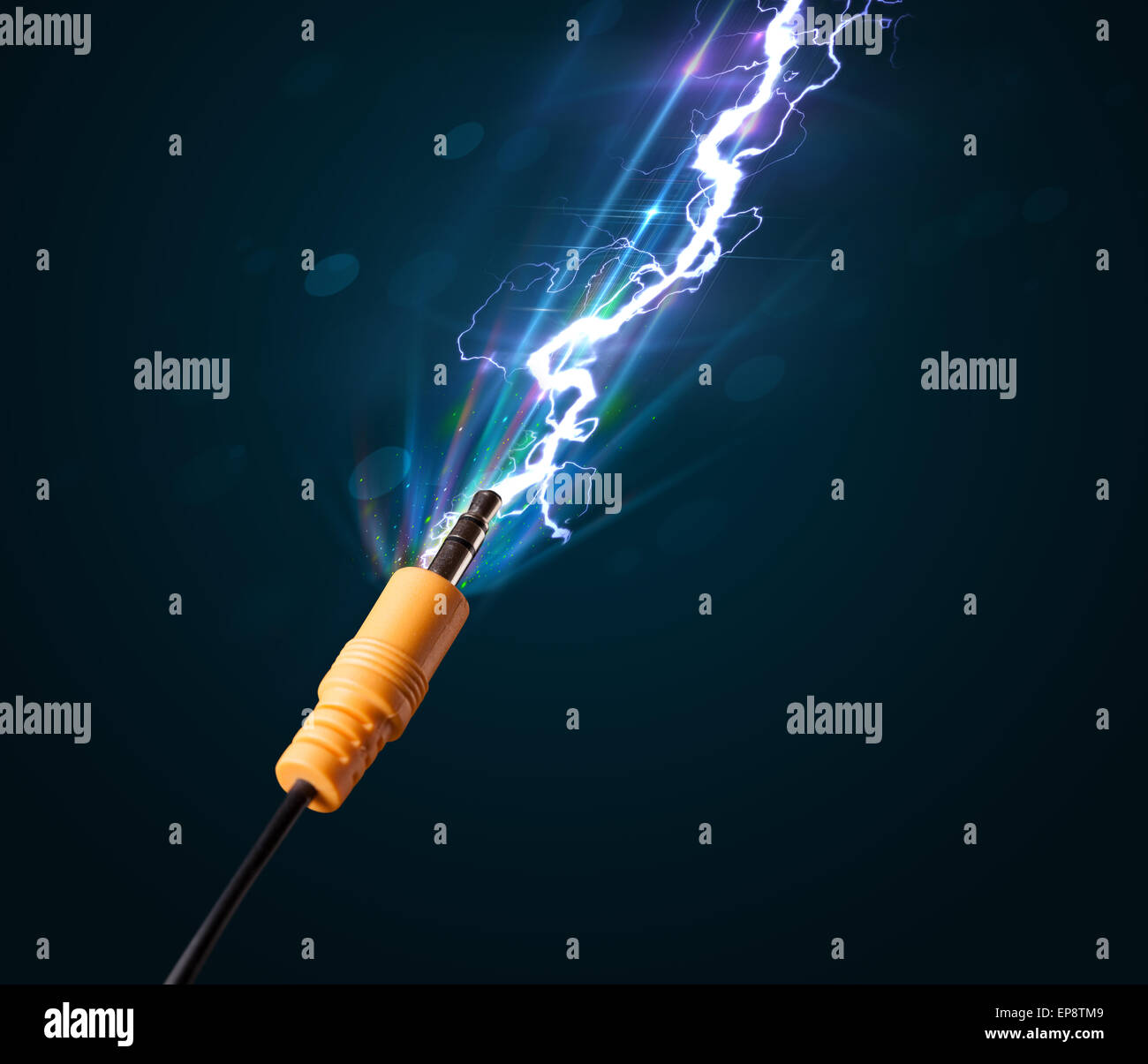 Electric cable with glowing electricity lightning Stock Photo - Alamy