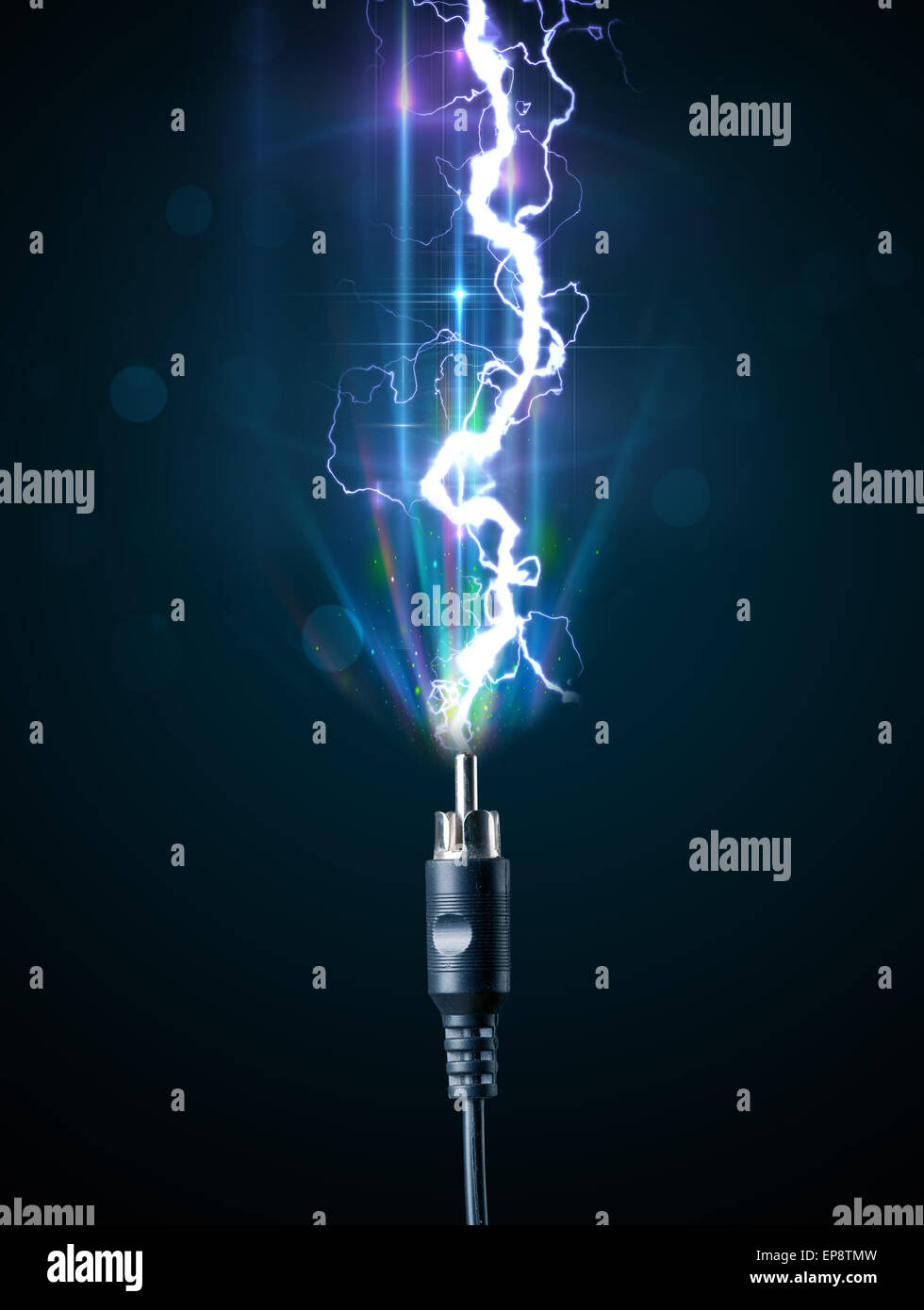 Electric cable with glowing electricity lightning Stock Photo - Alamy