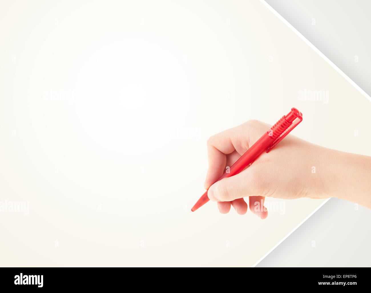 Hand writing on plain empty white paper copy space Stock Photo - Alamy