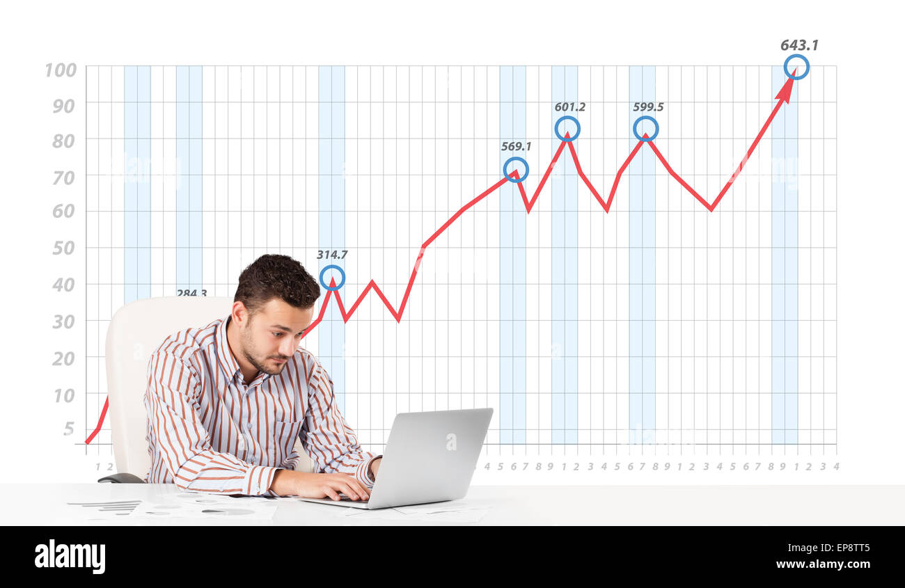 Businessman calculating stock market with rising graph in the ...