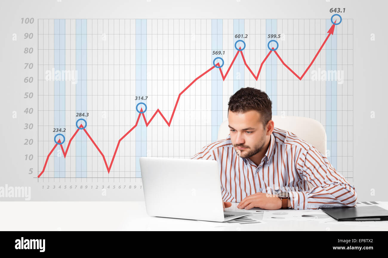 Businessman calculating stock market with rising graph in the ...