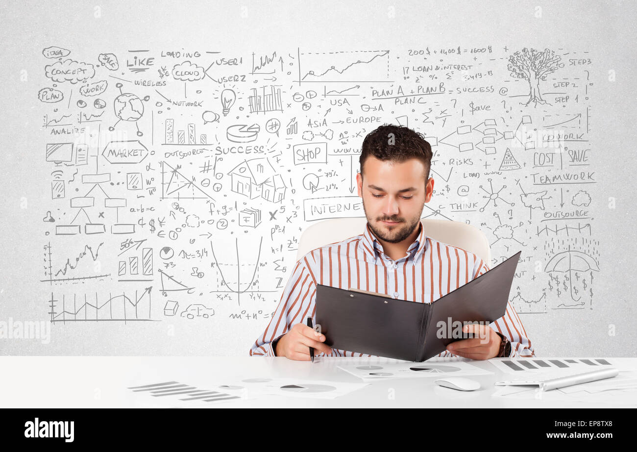 Businessman planning and calculating with various business ideas Stock ...