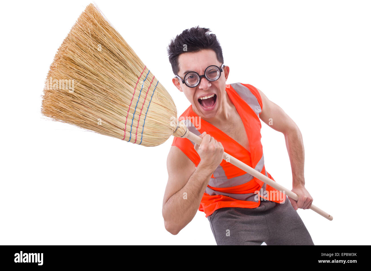 Funny janitor isolated on white Stock Photo - Alamy