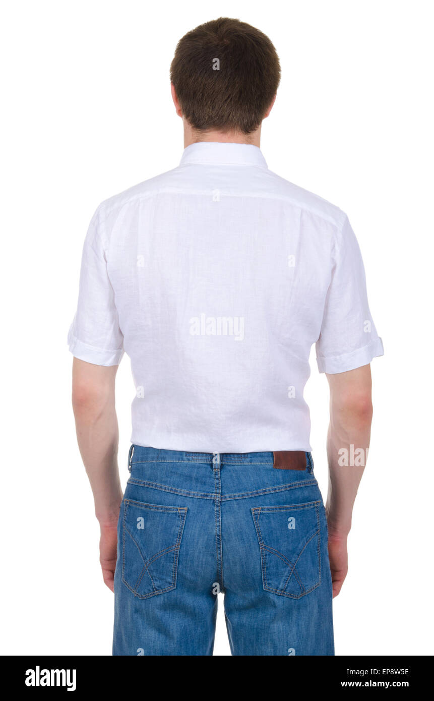 Male model with shirt isolated on white Stock Photo - Alamy