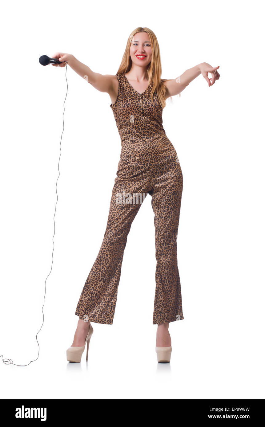 Female singer isolated on white Stock Photo - Alamy