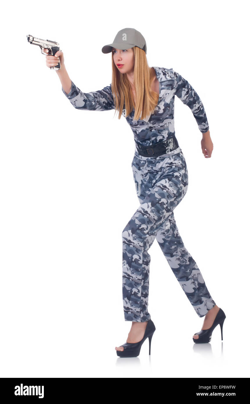 Woman soldier isolated on white Stock Photo - Alamy