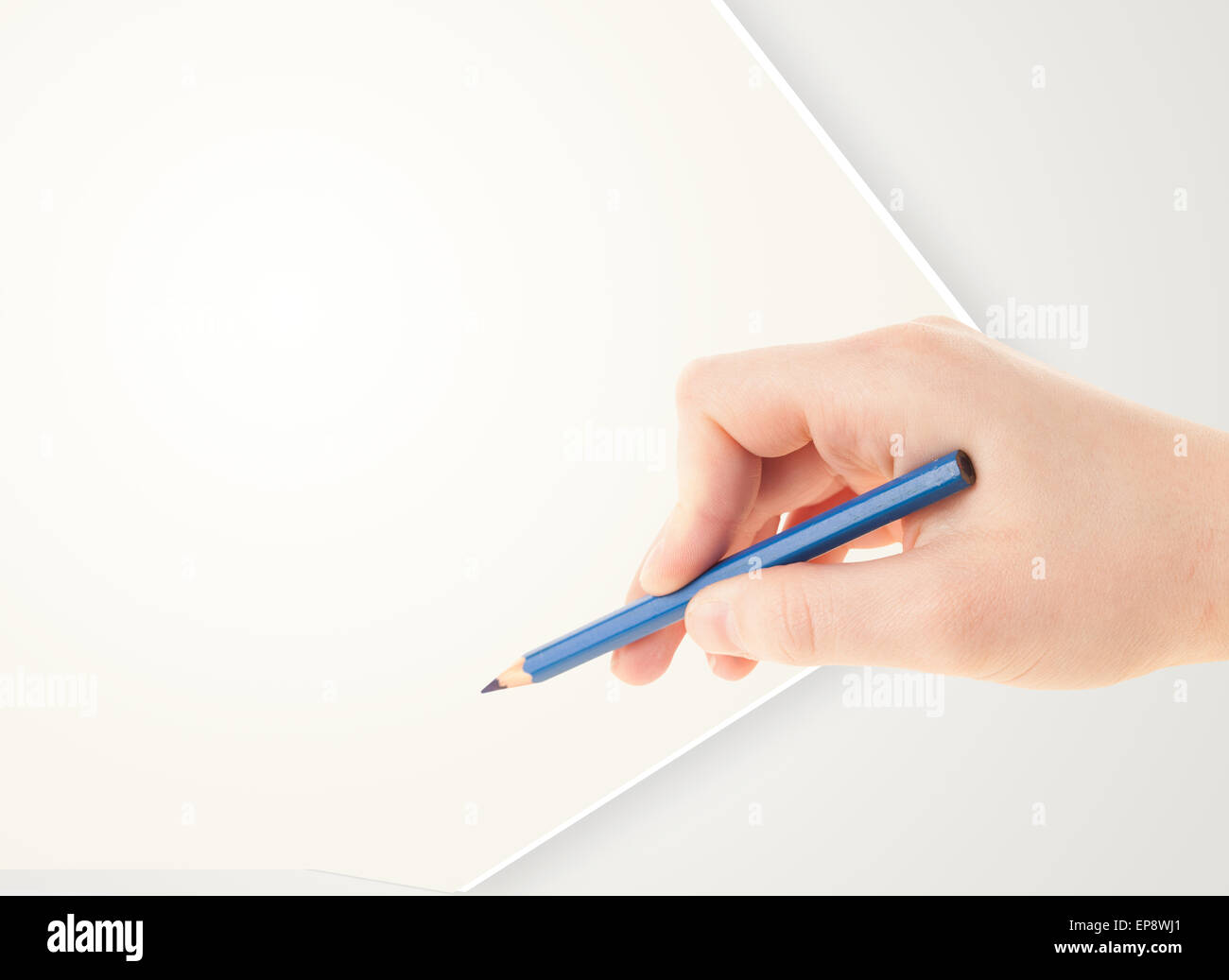 Human hand drawing with pencil on empty paper template Stock Photo - Alamy