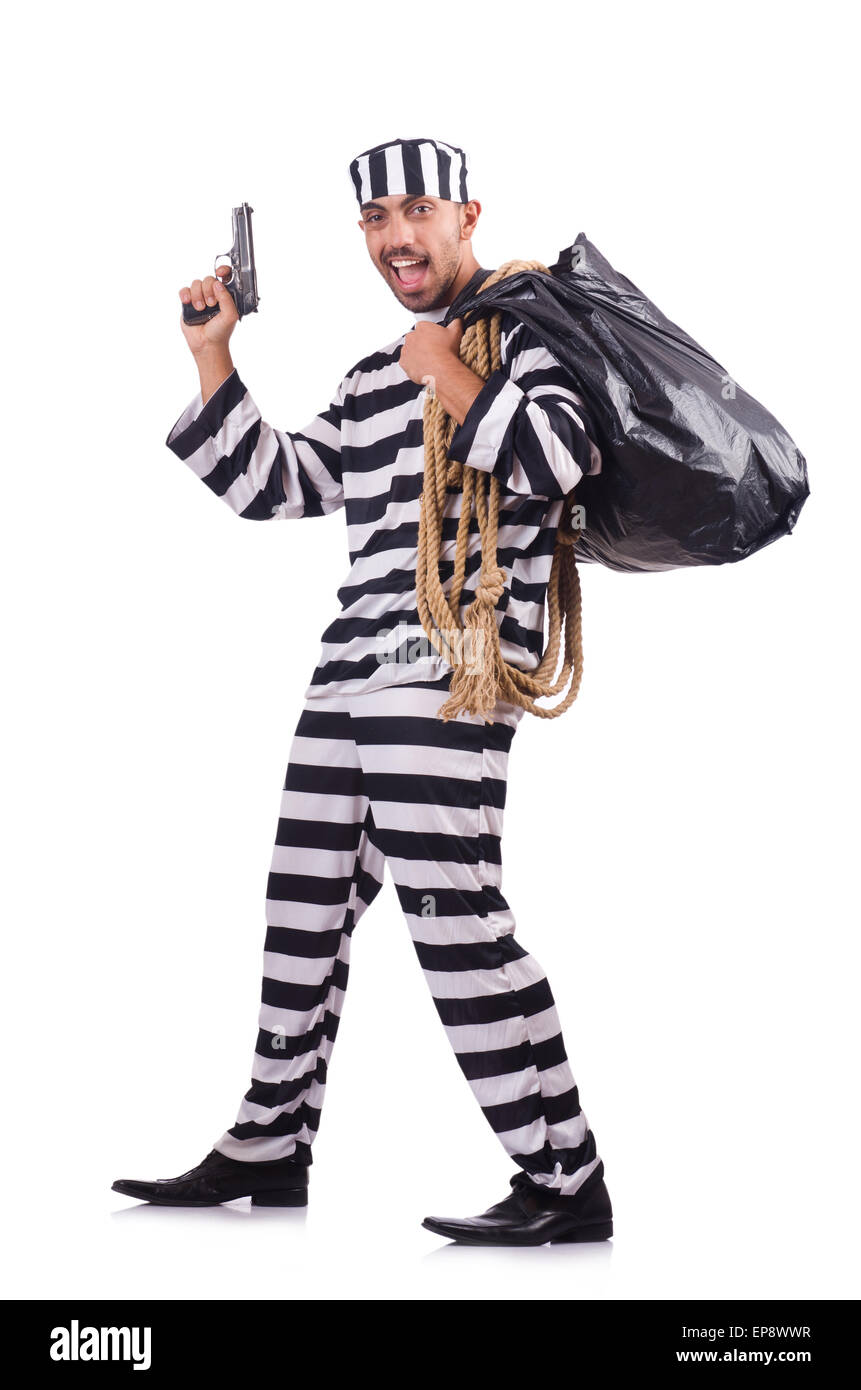 Prisoner with gun isolated on white Stock Photo - Alamy