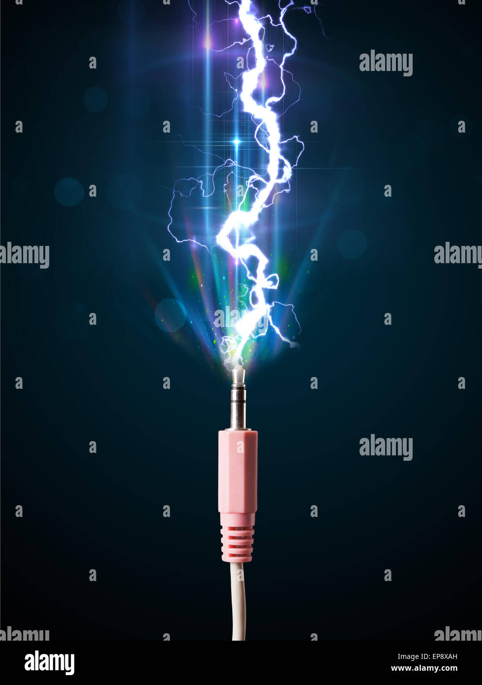 Electric cable with glowing electricity lightning Stock Photo - Alamy