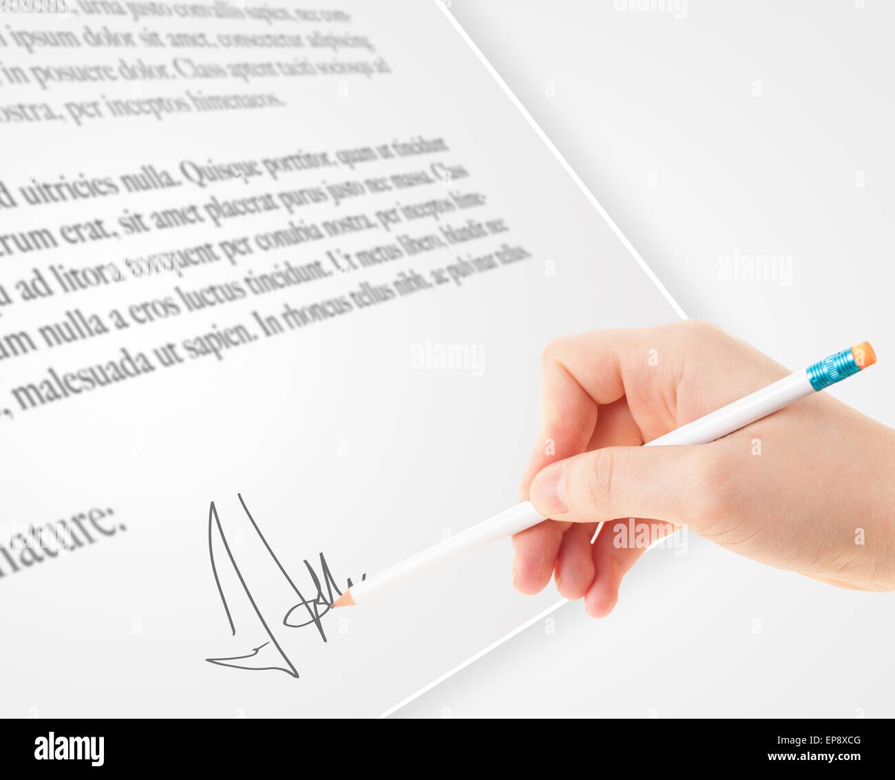 Hand writing personal signature on a paper form Stock Photo - Alamy