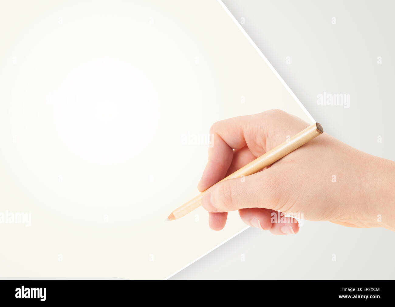 Human hand drawing with pencil on empty paper template Stock Photo - Alamy