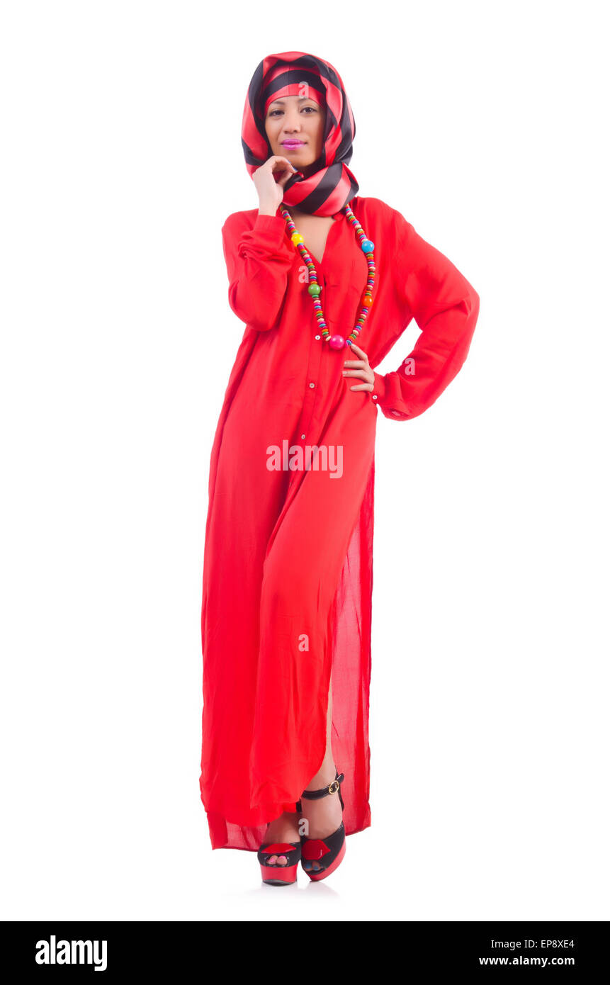 Woman in red scaf on white Stock Photo - Alamy