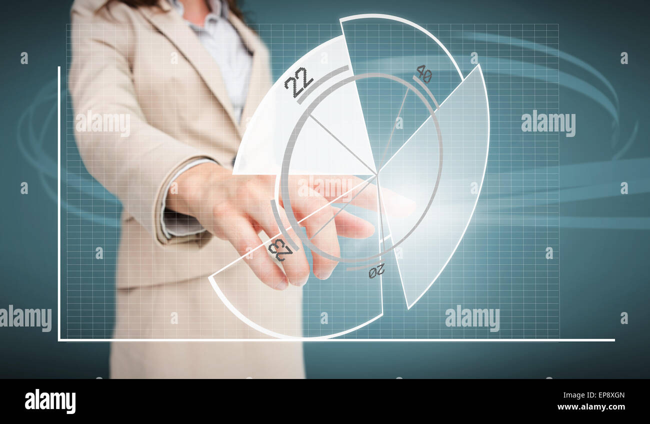 Businesswoman touching futuristic pie chart interface Stock Photo - Alamy