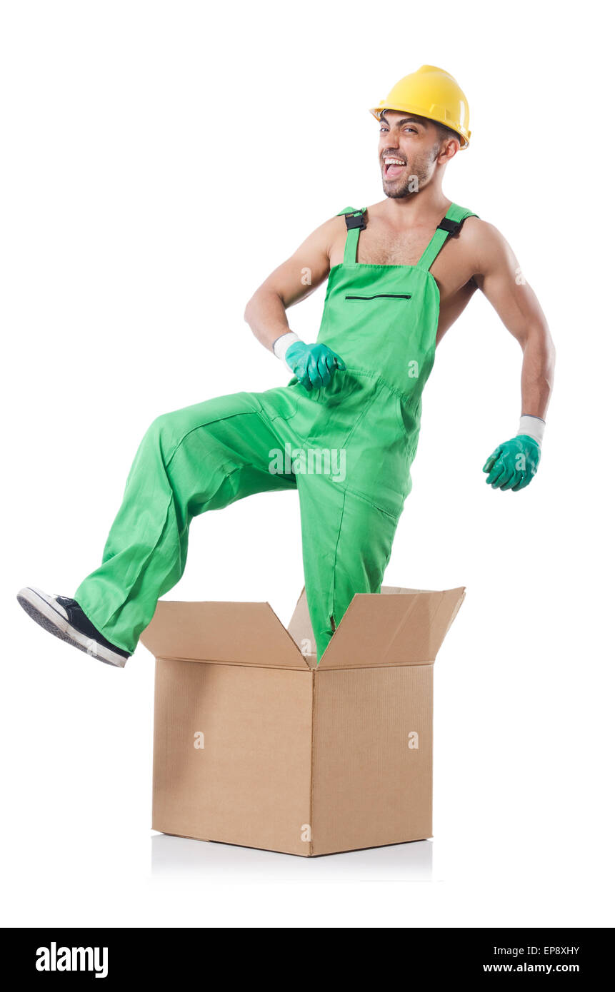 Man boxes in warehouse Cut Out Stock Images & Pictures - Alamy