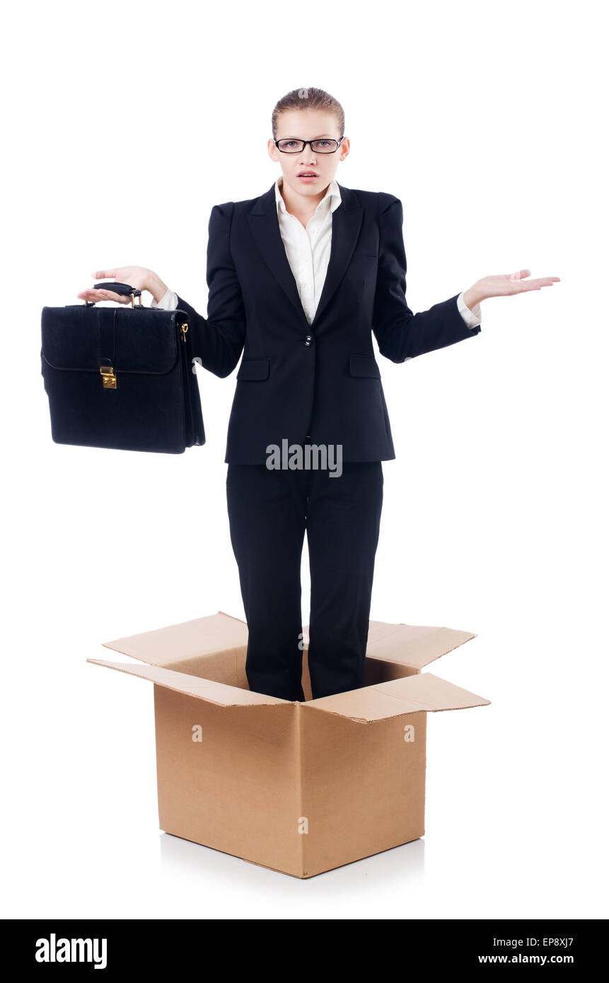 Woman in thinking out of box concept Stock Photo - Alamy