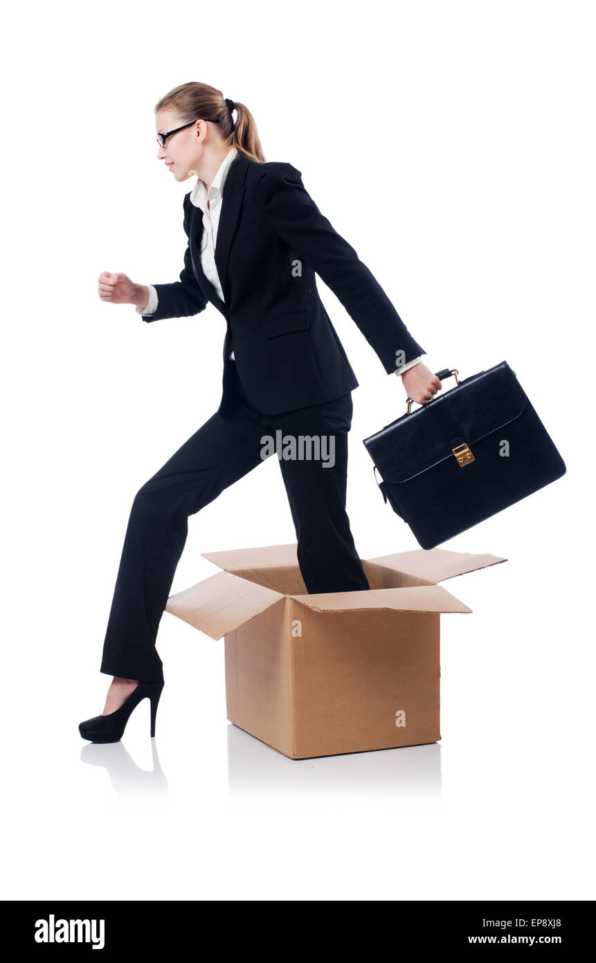 Woman in thinking out of box concept Stock Photo - Alamy