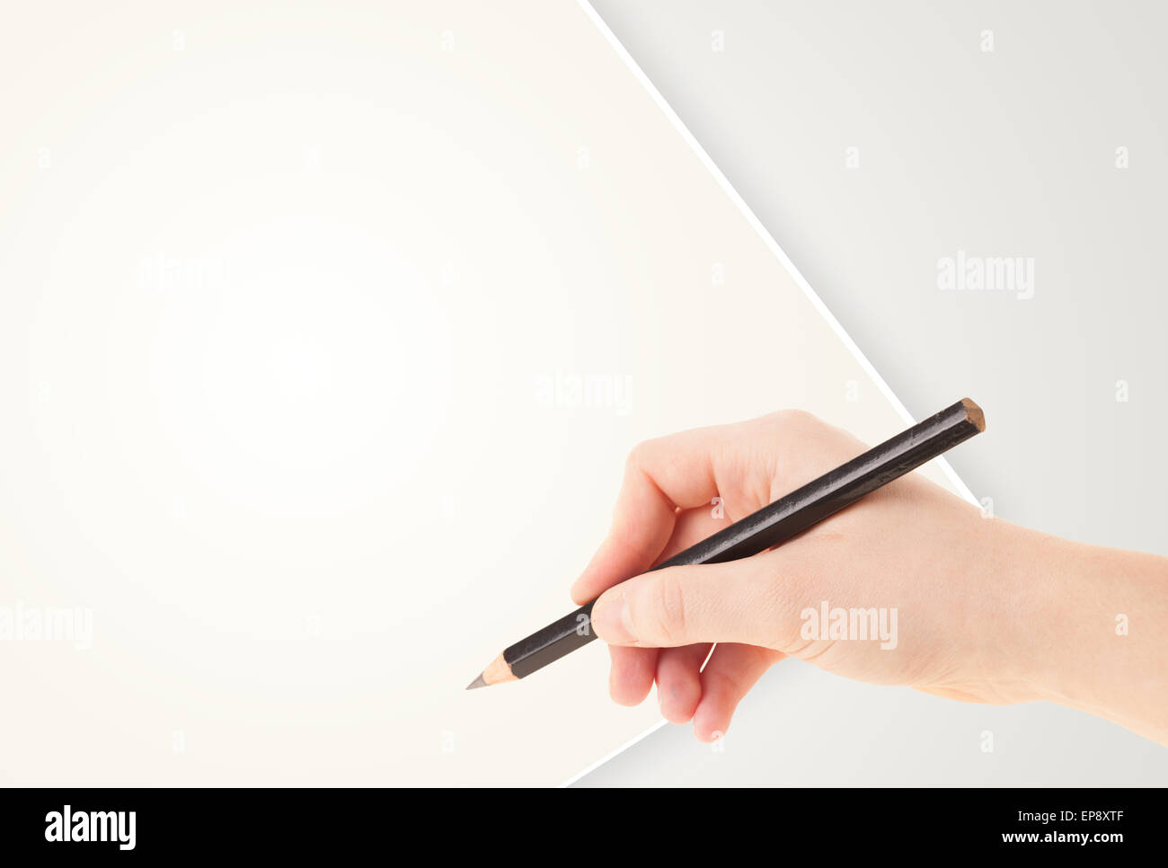 Human hand drawing with pencil on empty paper template Stock Photo - Alamy