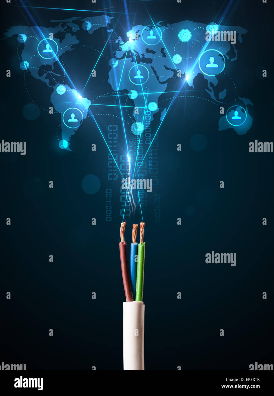 Social network icons coming out of electric cable Stock Photo - Alamy