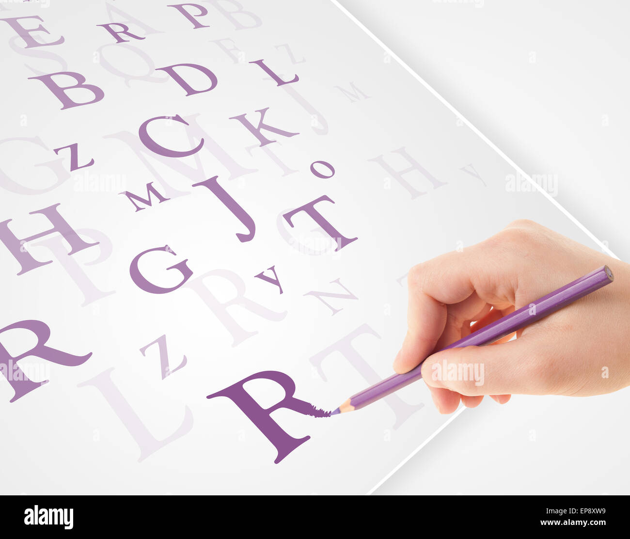 Hand writing various letters on white plain paper Stock Photo - Alamy