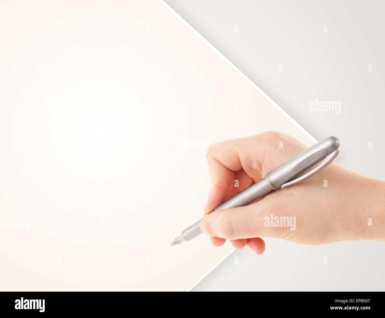 Hand writing on plain empty white paper copy space Stock Photo - Alamy