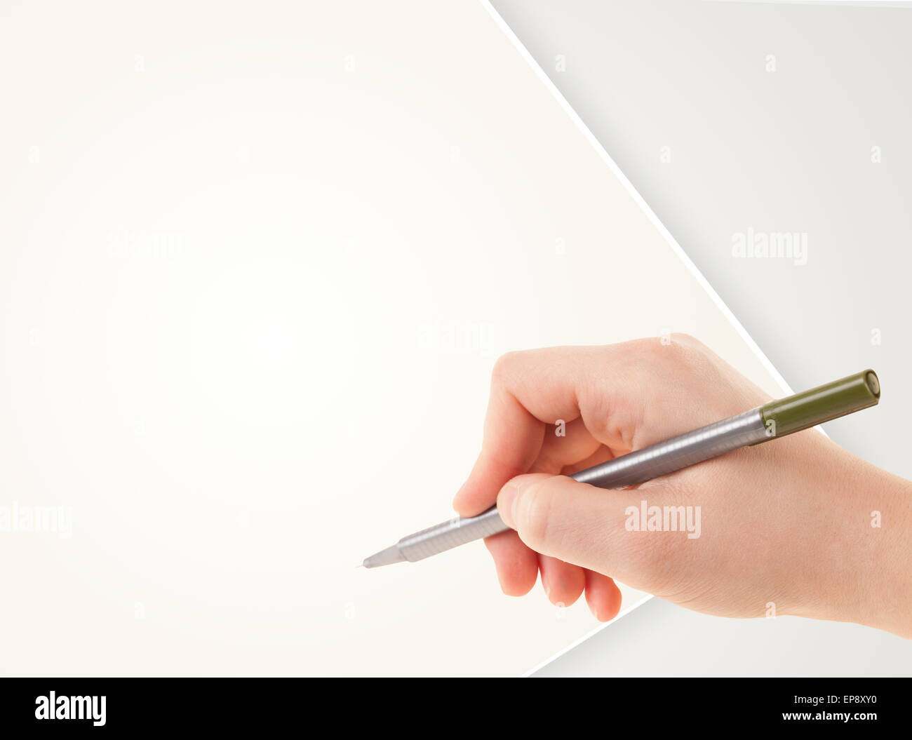 Hand writing on plain empty white paper copy space Stock Photo - Alamy