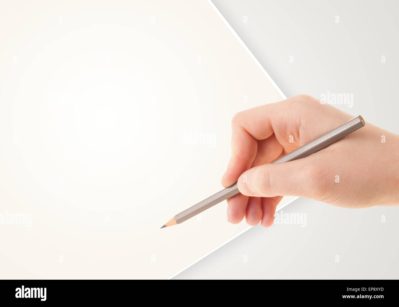 Human hand drawing with pencil on empty paper template Stock Photo - Alamy