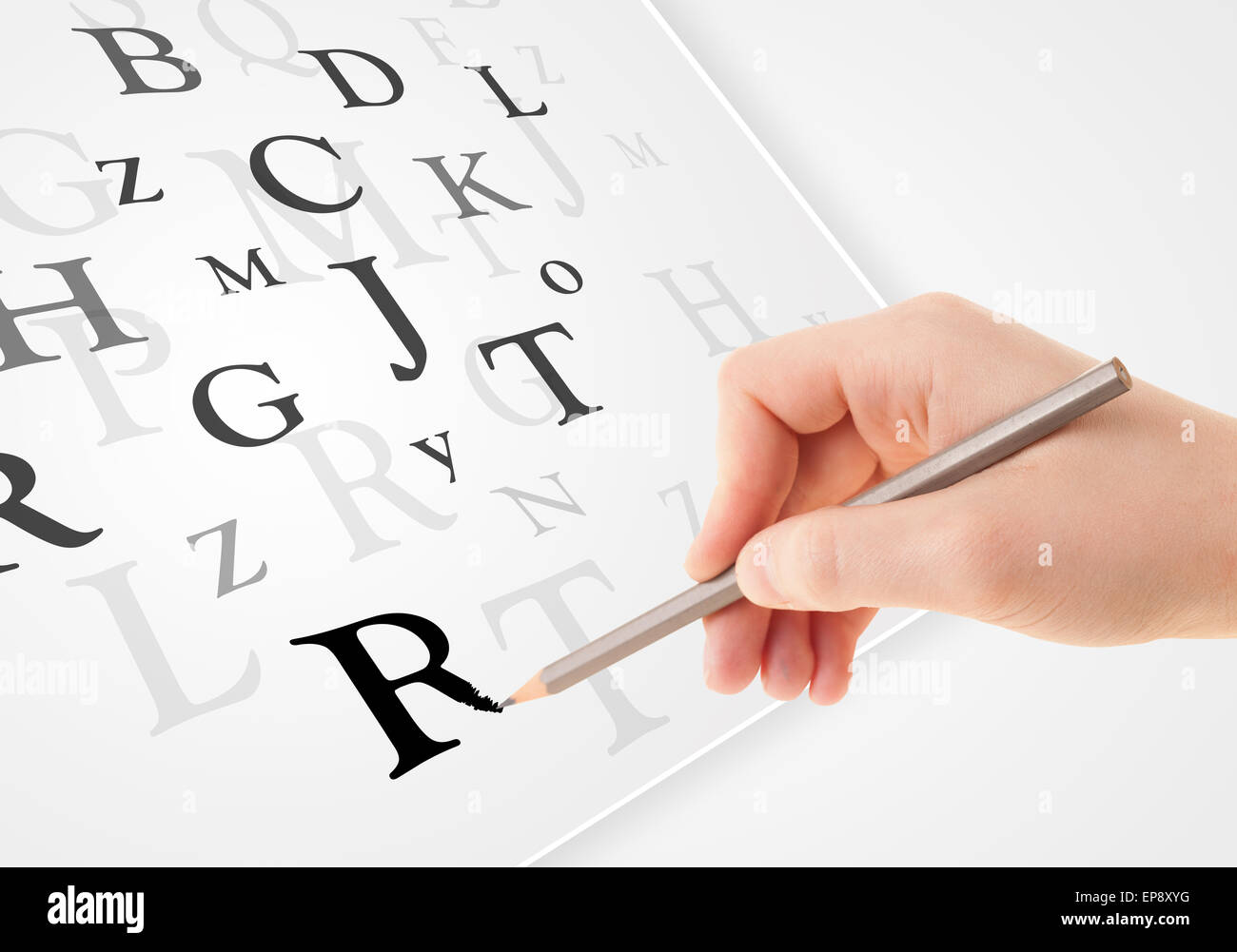 Hand writing various letters on white plain paper Stock Photo - Alamy