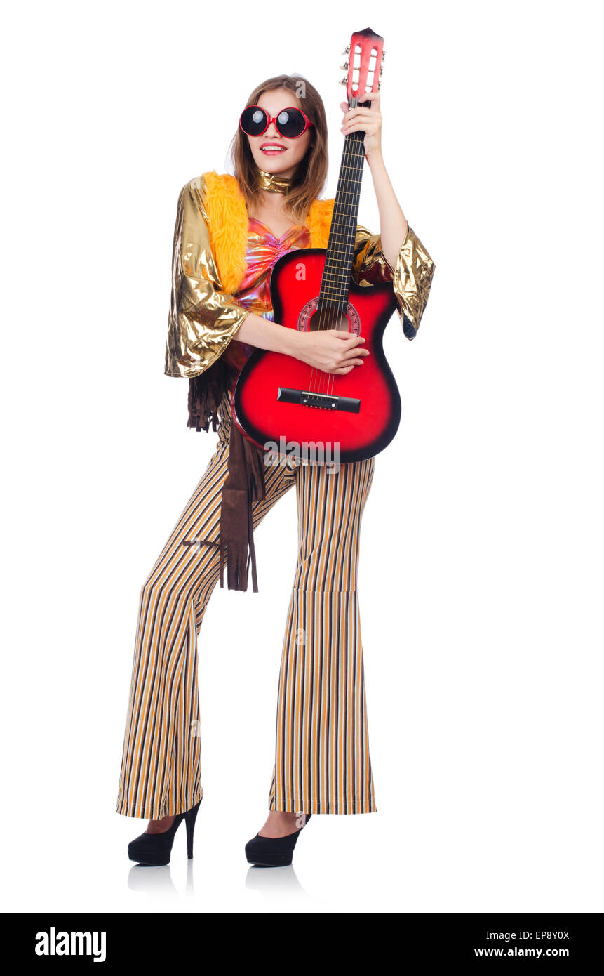 Tall guitar player isolated on white Stock Photo - Alamy
