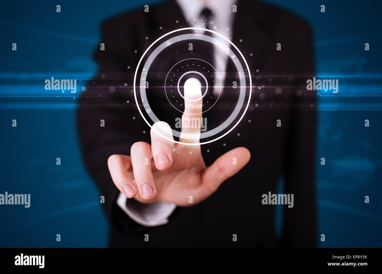 Businessman pressing high tech type of modern buttons Stock Photo - Alamy
