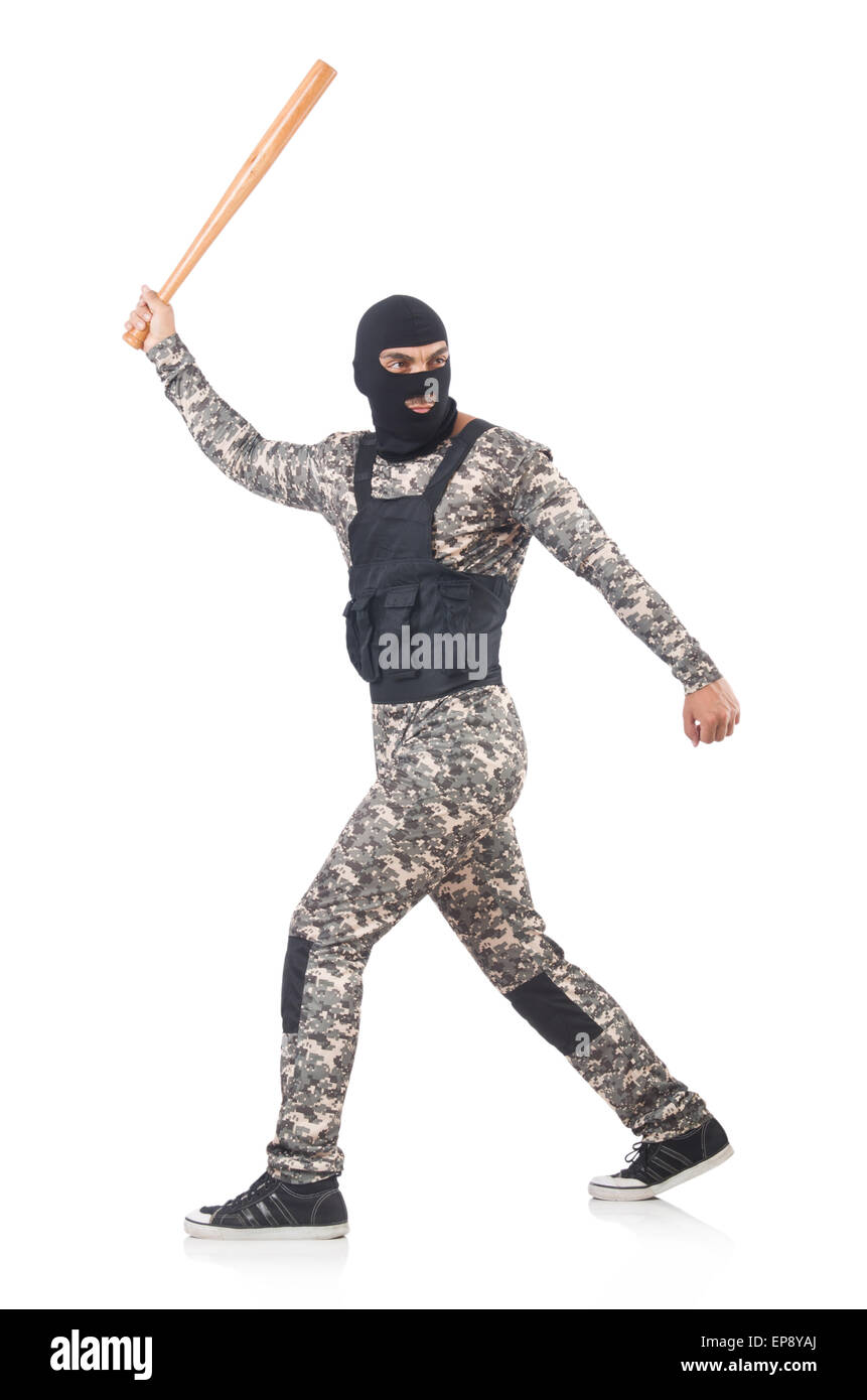 Soldier with baseball bat isolated on white Stock Photo - Alamy