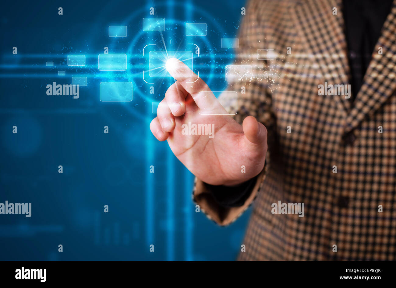 Businessman pressing high tech type of modern buttons Stock Photo - Alamy