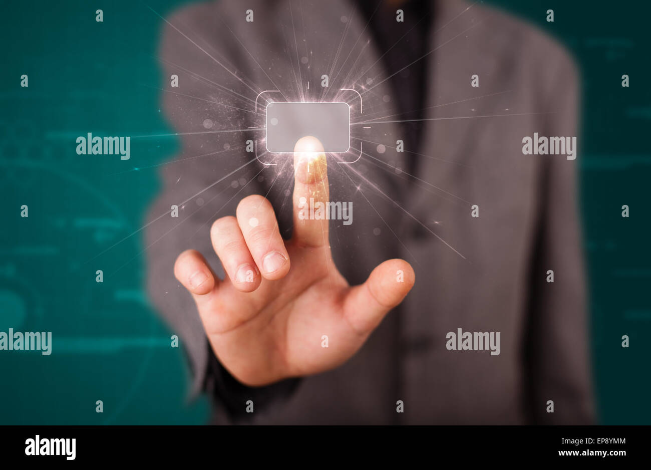 Businessman pressing high tech type of modern buttons Stock Photo - Alamy