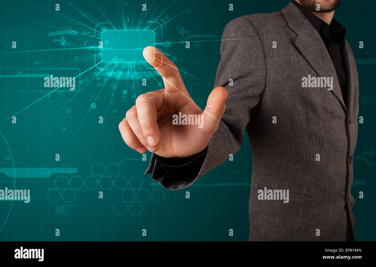 Businessman pressing high tech type of modern buttons Stock Photo - Alamy