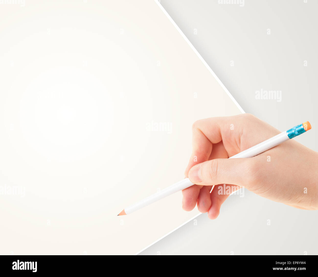 Human hand drawing with pencil on empty paper template Stock Photo - Alamy