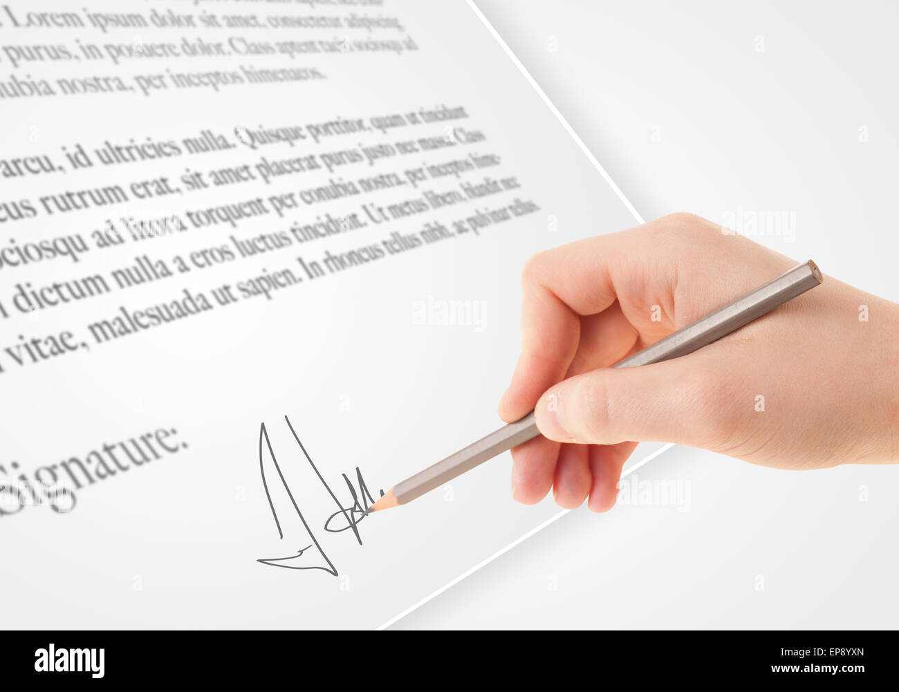 Hand writing personal signature on a paper form Stock Photo - Alamy
