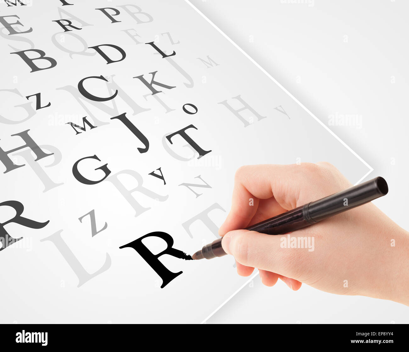 Hand writing various letters on white plain paper Stock Photo - Alamy