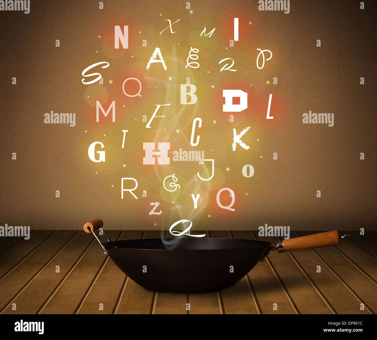 Glowing letters coming out from cooking pot Stock Photo - Alamy