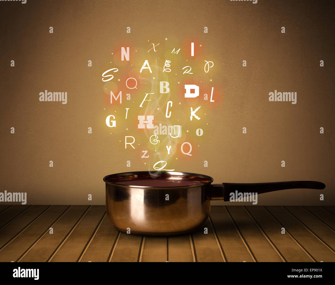 Glowing letters coming out from cooking pot Stock Photo - Alamy