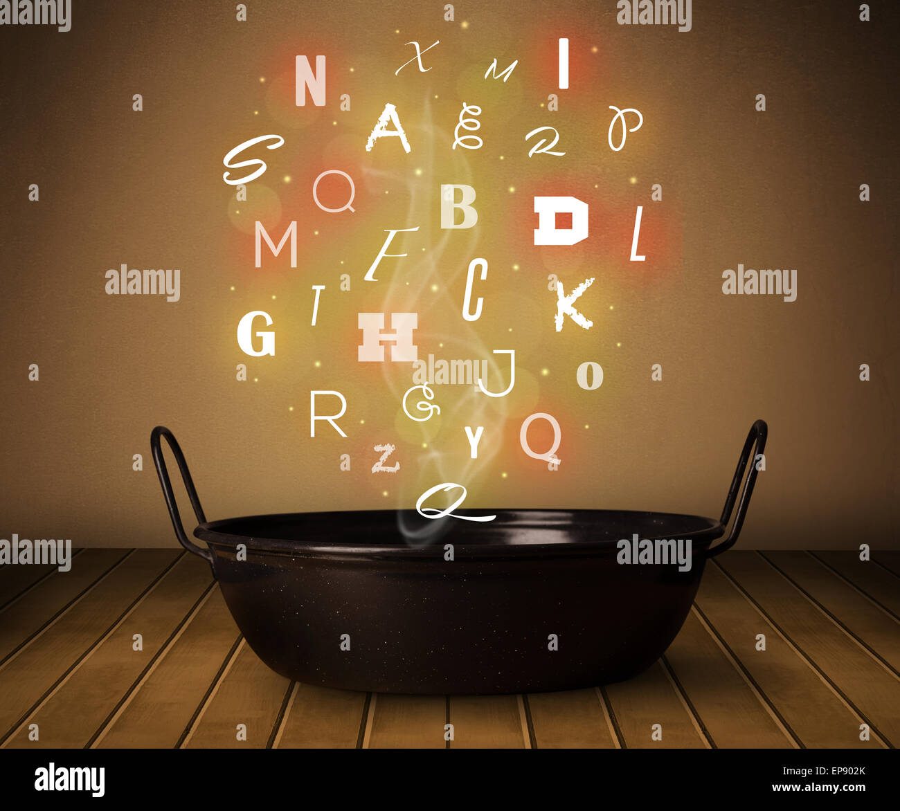 Glowing letters coming out from cooking pot Stock Photo - Alamy