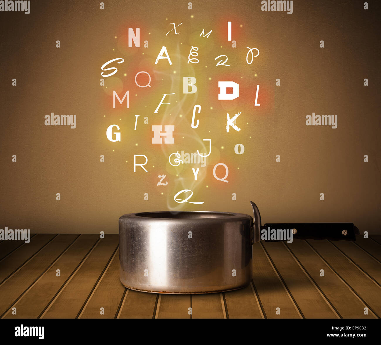 Glowing letters coming out from cooking pot Stock Photo - Alamy