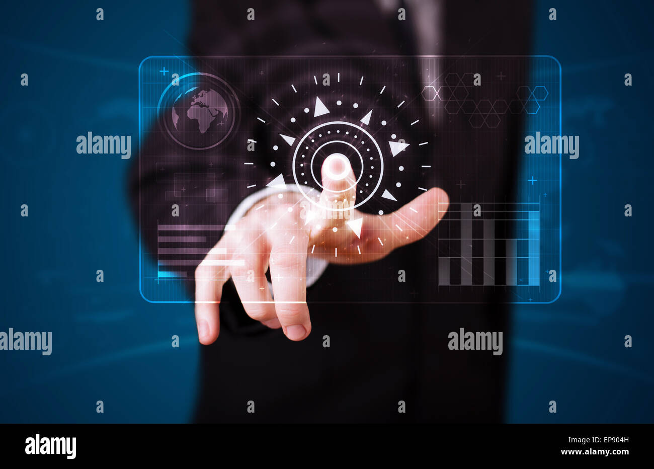 Businessman pressing high tech type of modern buttons Stock Photo - Alamy