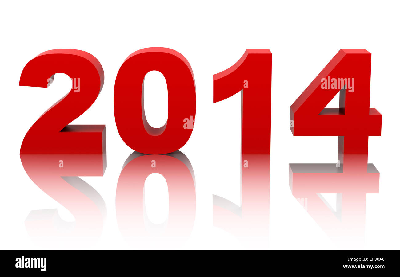 new year 2014 with reflection isolated on white Stock Photo - Alamy