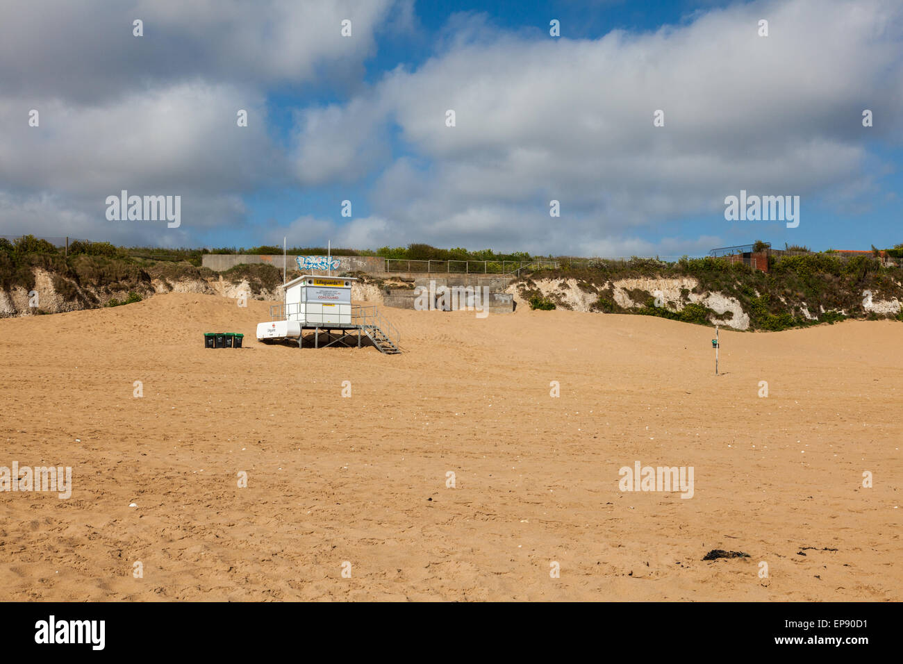 A lifeguard station at Joss Bay, a sandy sheltered beach near ...