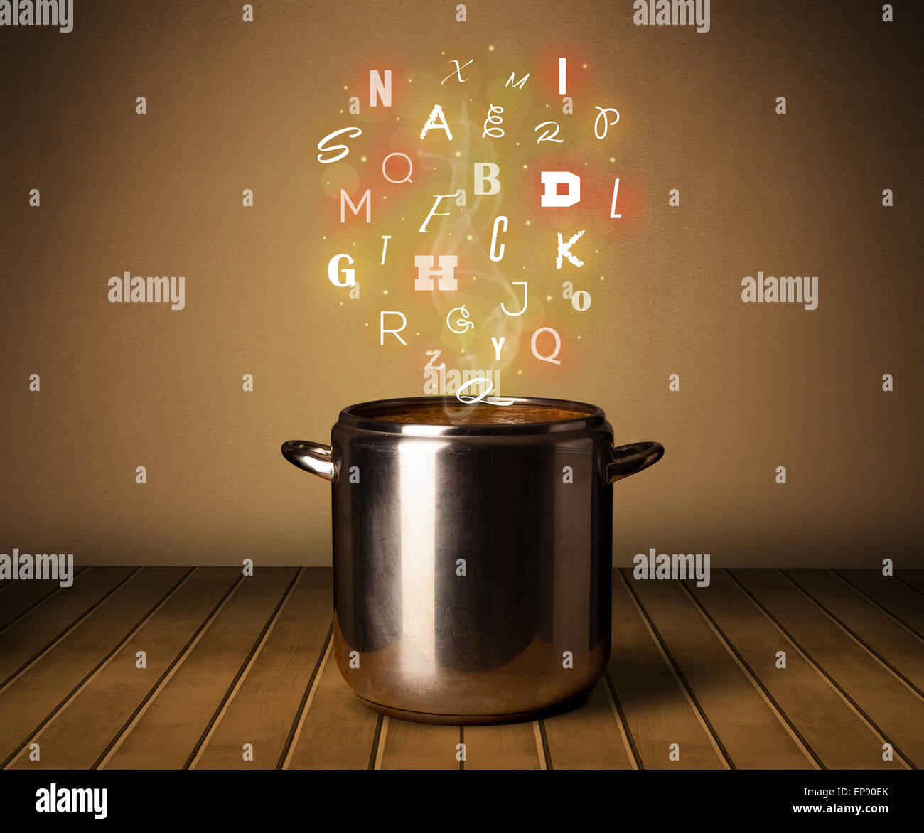 Glowing letters coming out from cooking pot Stock Photo - Alamy