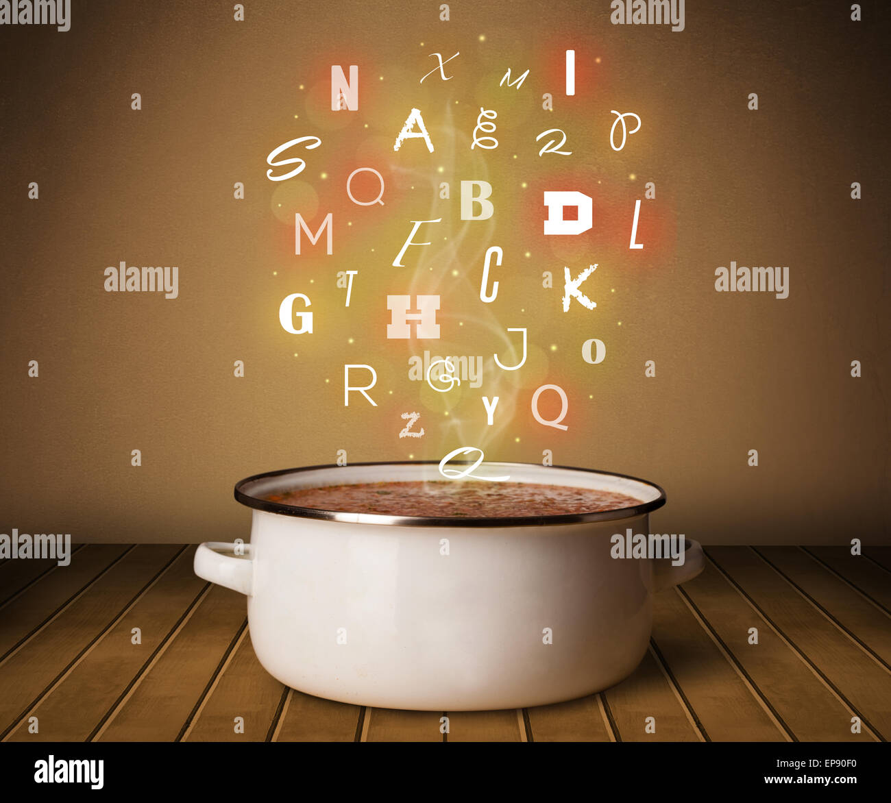 Glowing letters coming out from cooking pot Stock Photo - Alamy