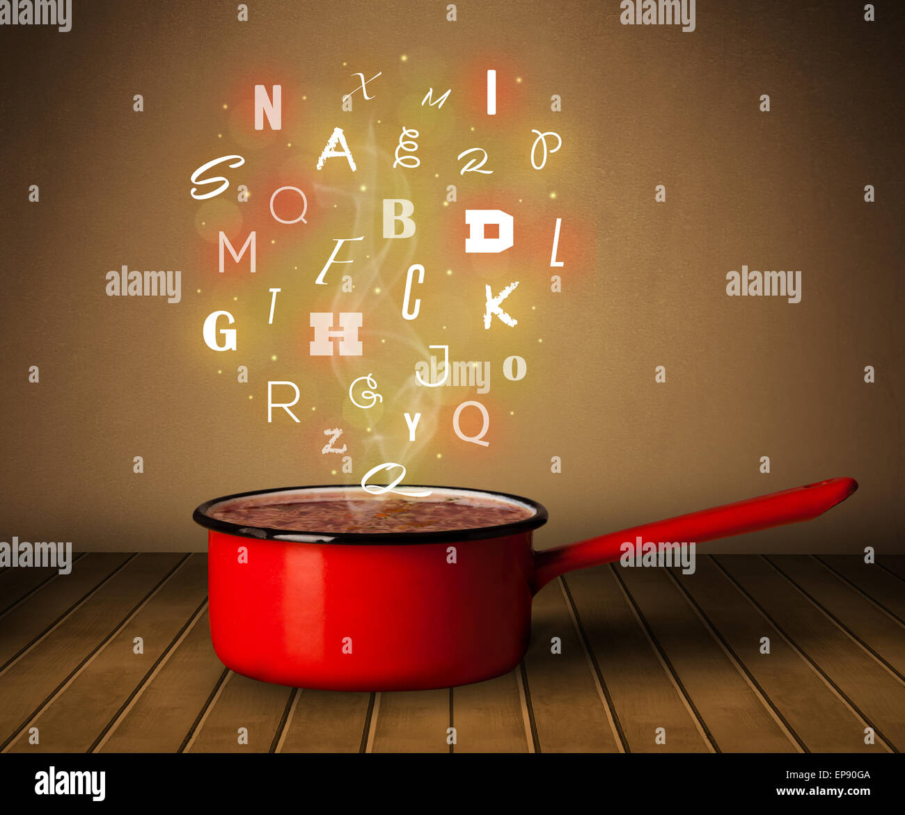 Glowing letters coming out from cooking pot Stock Photo - Alamy