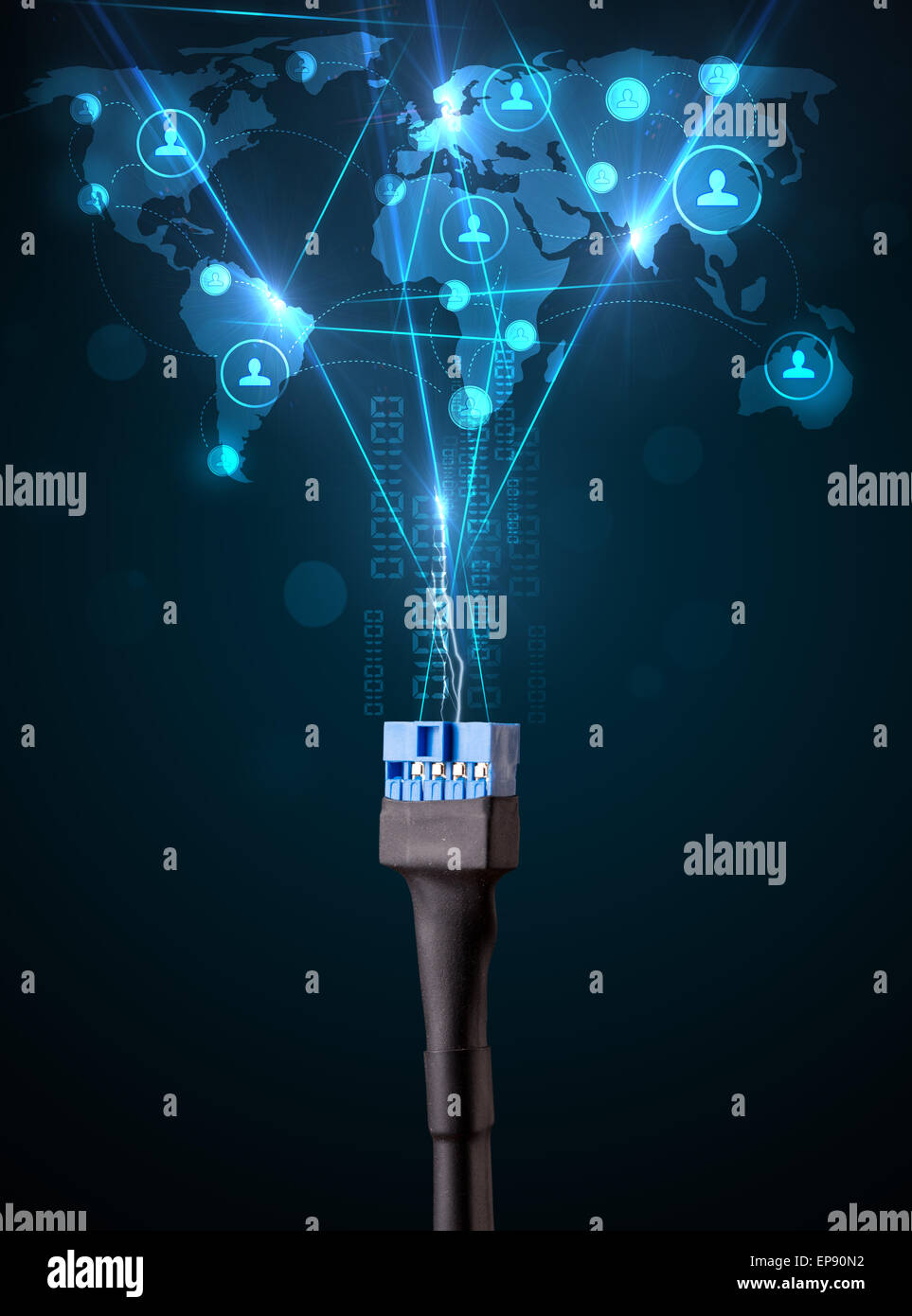 Social network icons coming out of electric cable Stock Photo - Alamy